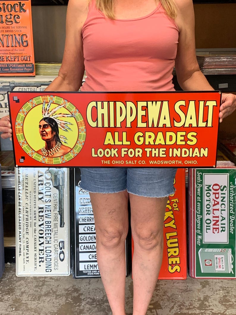 Vintage Antique Style Metal Sign Chippewa Salt Ohio 26x10 Made in USA ...
