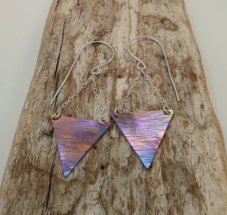 Handmade Coloured Titanium and Sterling Silver Triangular Earrings - Etsy UK