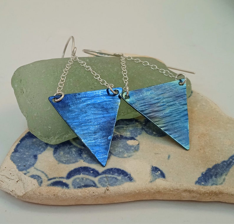 Handmade Coloured Titanium and Sterling Silver Triangular Earrings ...