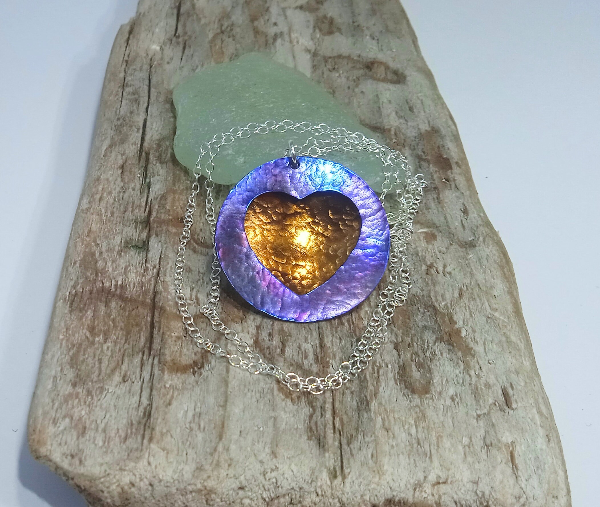 Handmade Coloured Titanium Heart Pendant on Sterling Silver Necklace ...