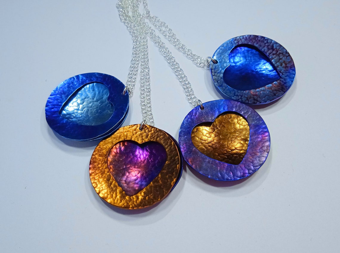 Handmade Coloured Titanium Heart Pendant on Sterling Silver Necklace ...