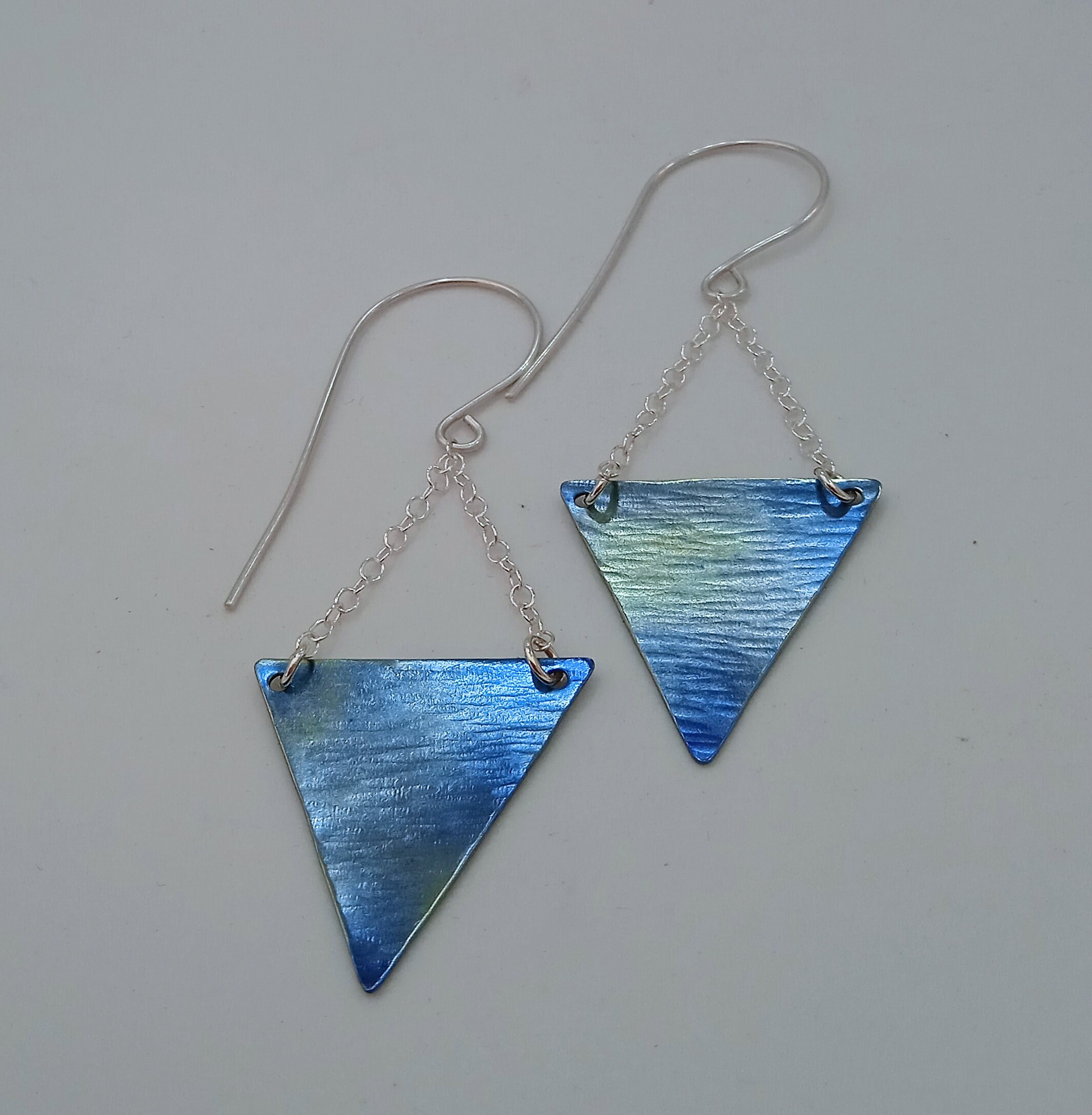 Handmade Coloured Titanium and Sterling Silver Triangular Earrings ...