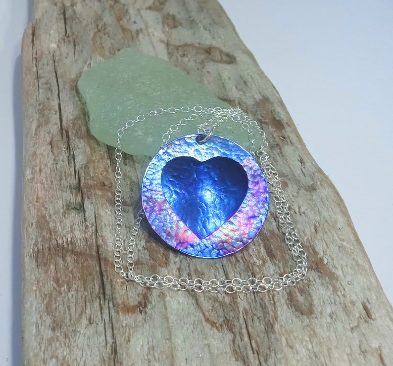 Handmade Coloured Titanium Heart Pendant on Sterling Silver Necklace ...