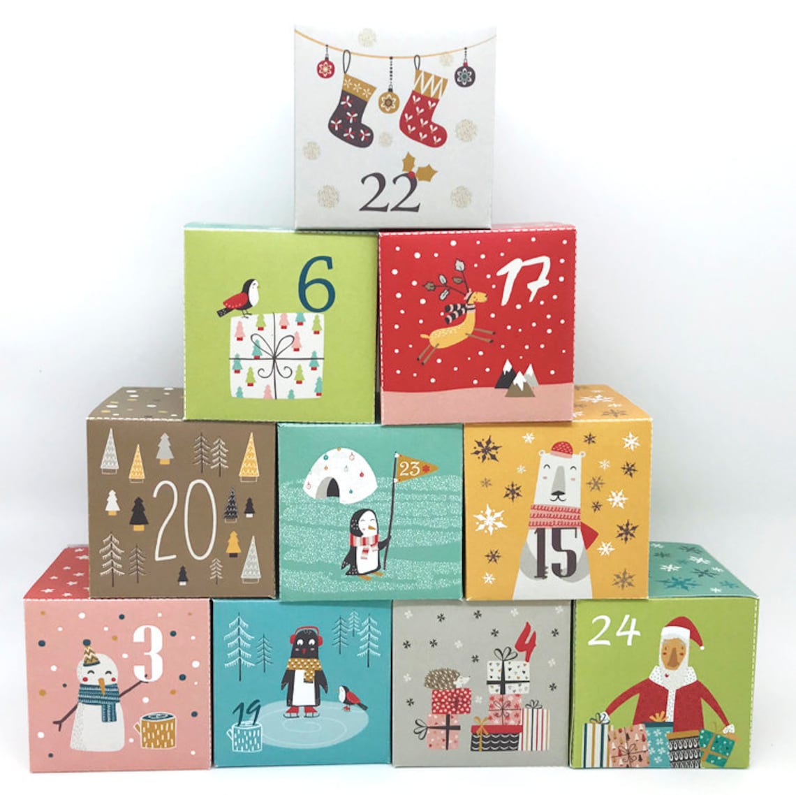 Printable advent calendar boxes christmas countdown gift | Etsy