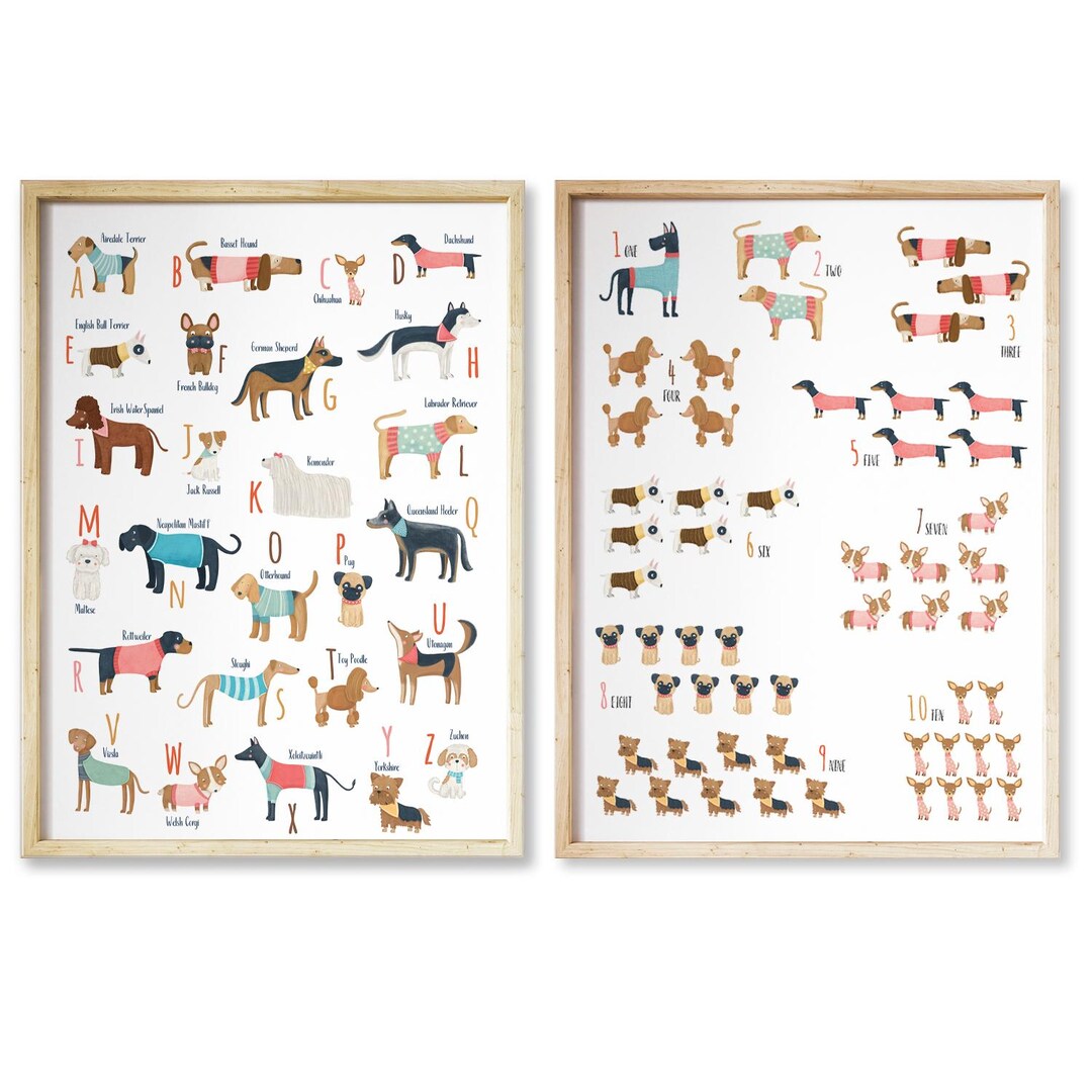 Printable Dogs Alphabet and Numbers Set for a Dog Lover, Dog Alphabet ...