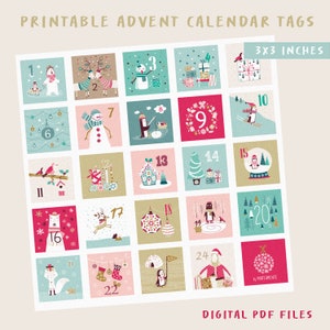 3x3 Inch Printable Advent Calendar Gift Tags, Advent Calendar Tags ...