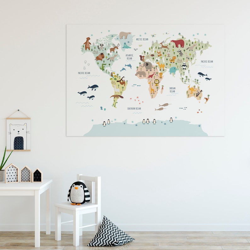 Colorful Animal World Map Printable Educational Map Animal - Etsy