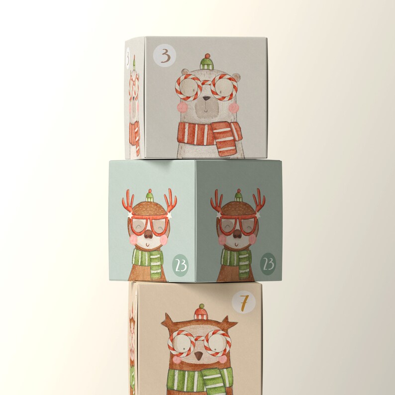 Printable Animal Advent Calendar Boxes, DIY Christmas Countdown (2.5x2 ...
