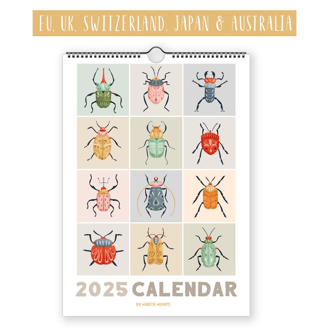 2025 Wall Calendar With 12 Bold Beetle Illustration, 2024-2025 Academic ...