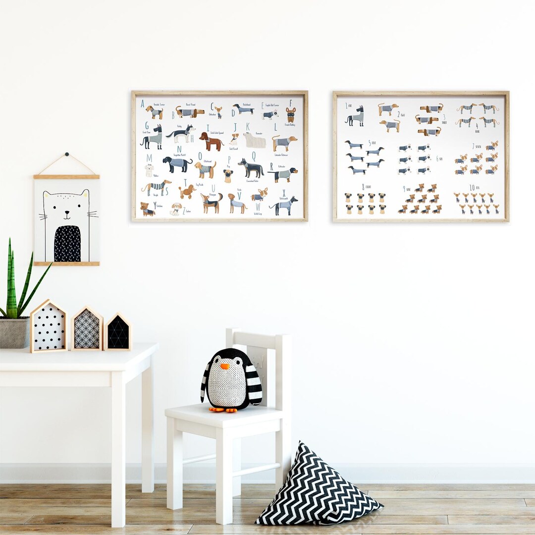 Dog Alphabet & Numbers Poster, Blue A to Z Dogs, Dog Lover Gift ...