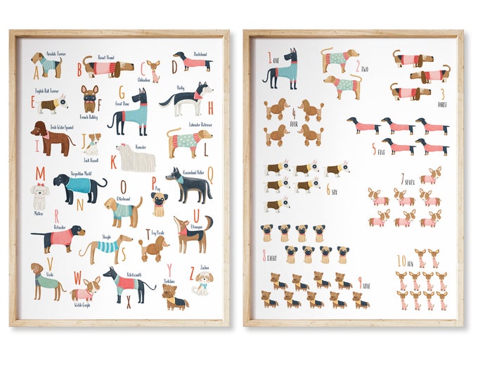 Printable Set ABC and Numbers Dogs Breeds, Dogs Alphabet for a Dog ...