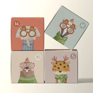 Printable Advent Calendar Boxes, Animals Christmas Countdown Gift Boxes ...