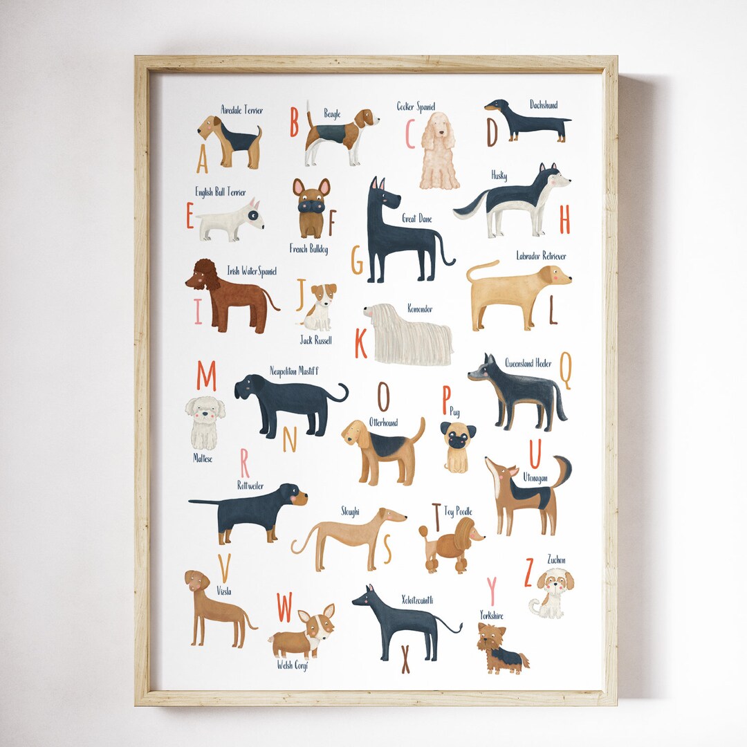 Alfabeto de perros imprimible para amantes de los perros, póster con el ...
