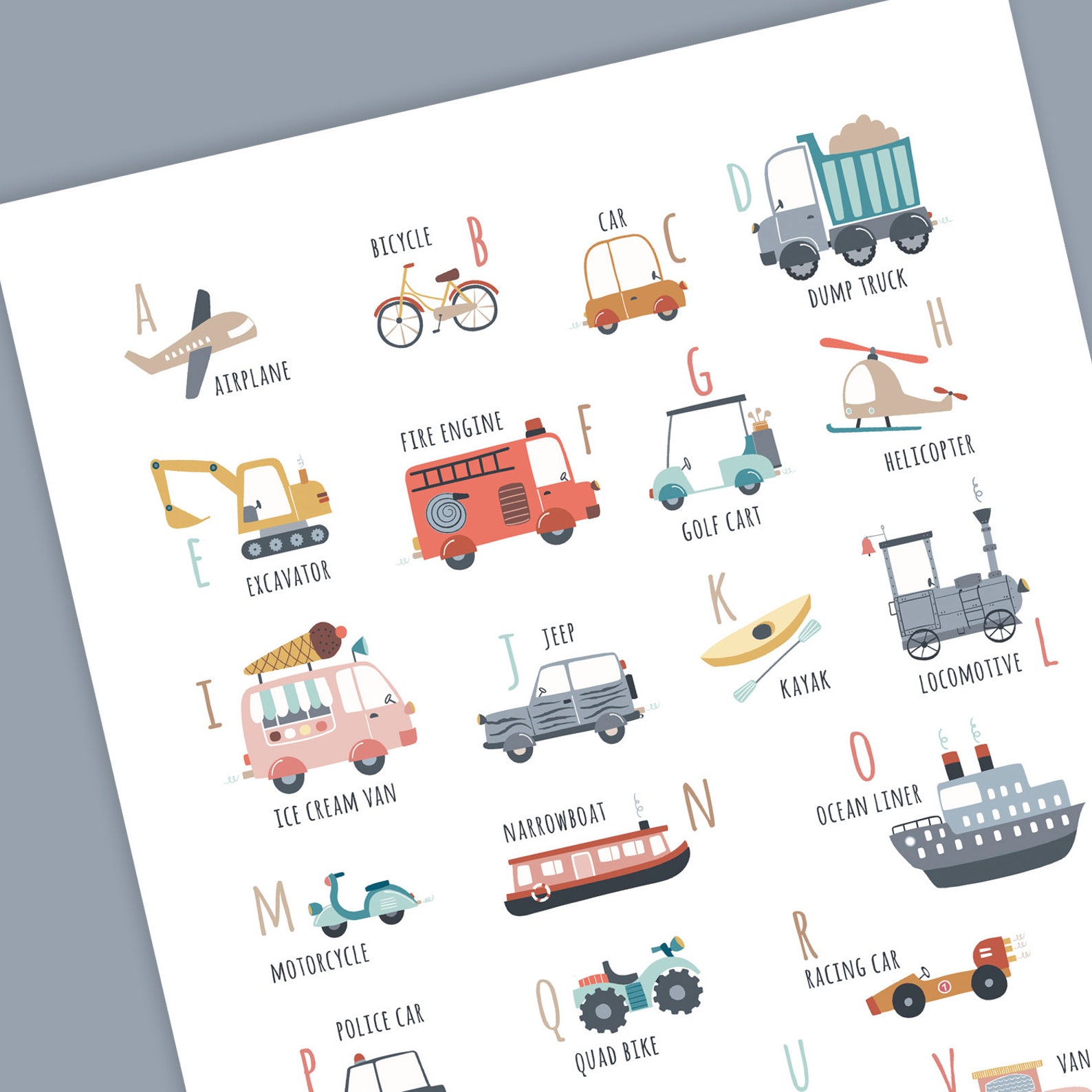 Transportation Alphabet Wall Art Vehicles A-Z Wall Art - Etsy