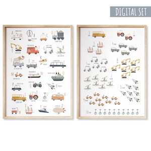 Transport Themed Printable Set, Car Printable Set, ABC and 123 ...