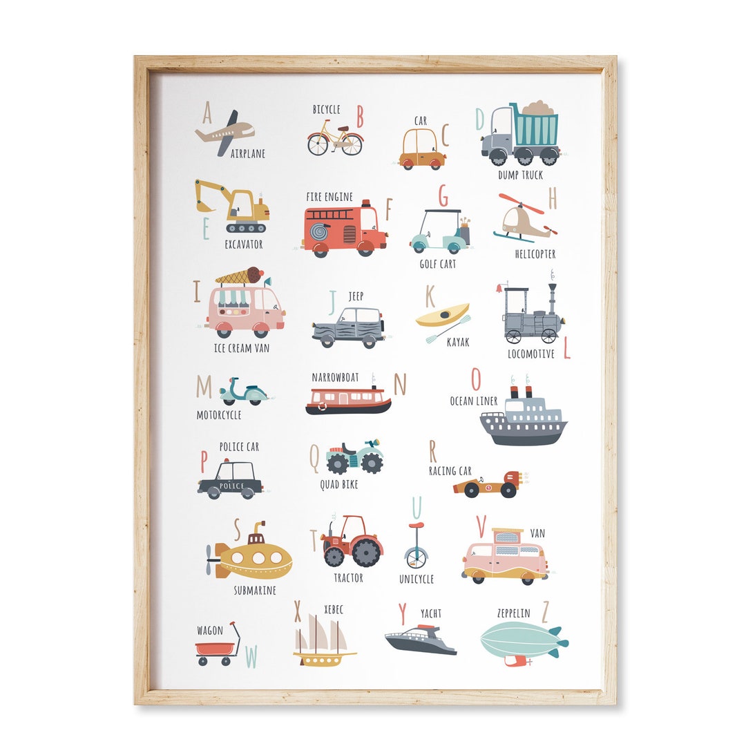 Transportation Alphabet Wall Art, Vehicles A-Z Wall Art, Transport ...