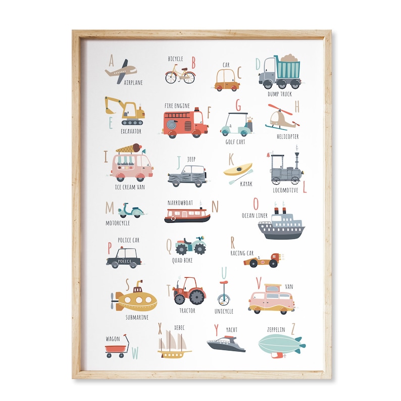 Transportation Alphabet Wall Art Vehicles A-Z Wall Art | Etsy