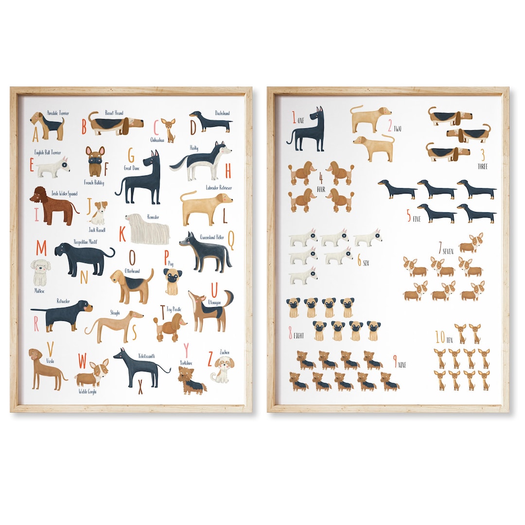 ABC and Numbers Dogs Breeds SET, Dogs Alphabet for a Dog Lover, Dog ...