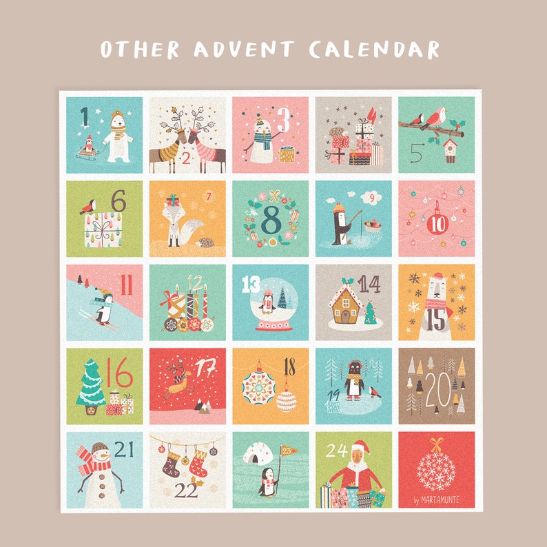 Printable Animal Advent Calendar Boxes, DIY Christmas Countdown (2.5x2 ...