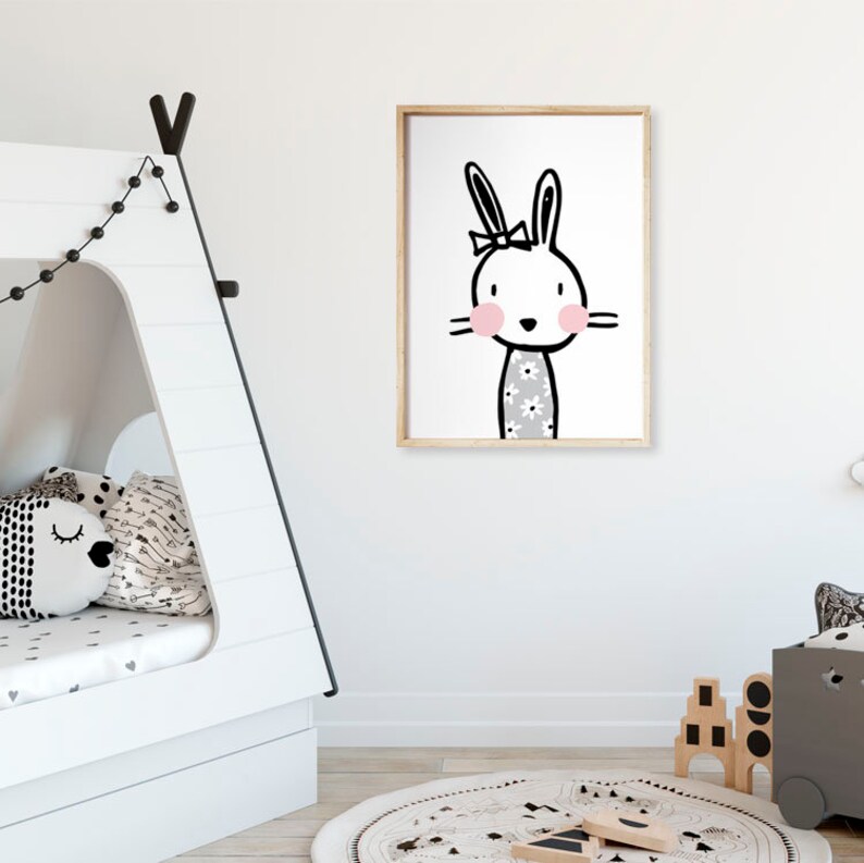 Rabbit Nursery Art Scandinavian Wall Art Nordic Poster | Etsy