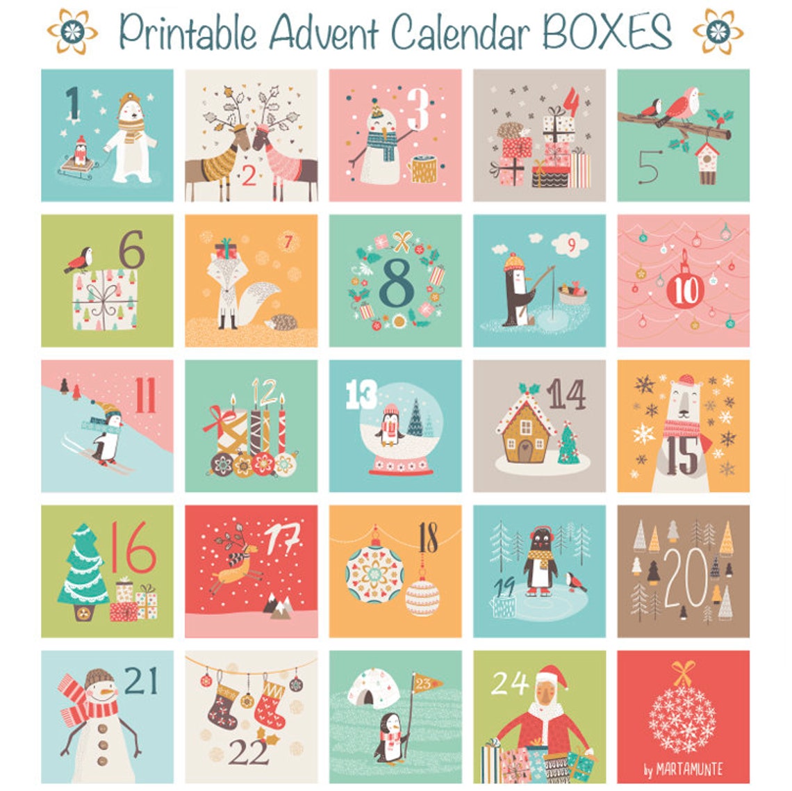 Printable advent calendar boxes christmas countdown gift | Etsy