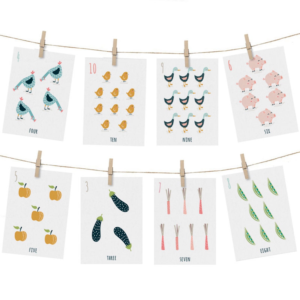 Farm Numbers Flash Cards Animals Numbers Wall Cards English - Etsy