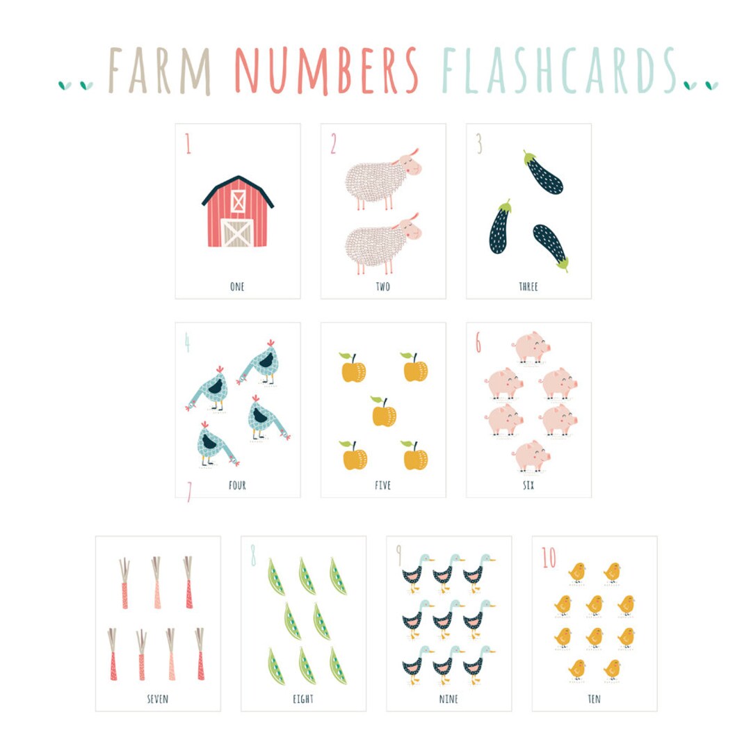 Farm Numbers Flash Cards, Animals Numbers Wall Cards, English ...
