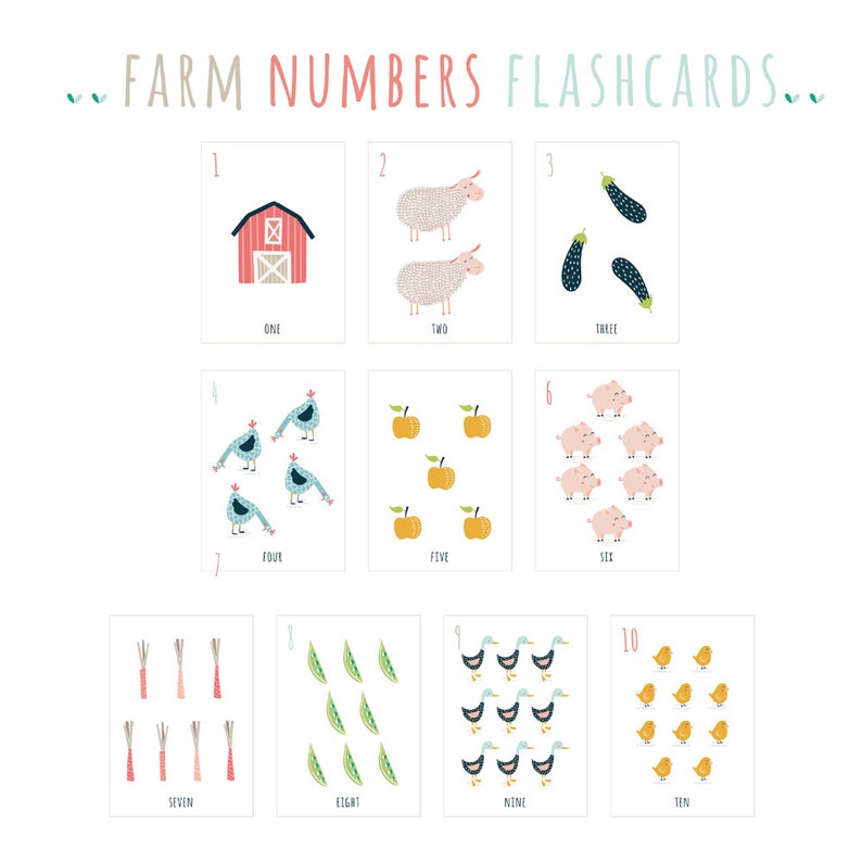 Farm Numbers Flash Cards Animals Numbers Wall Cards English - Etsy