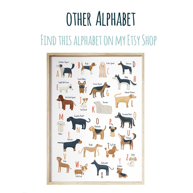 Personalized Dog Breeds Alphabet Poster, Dog Lover Gift (printable PDF ...
