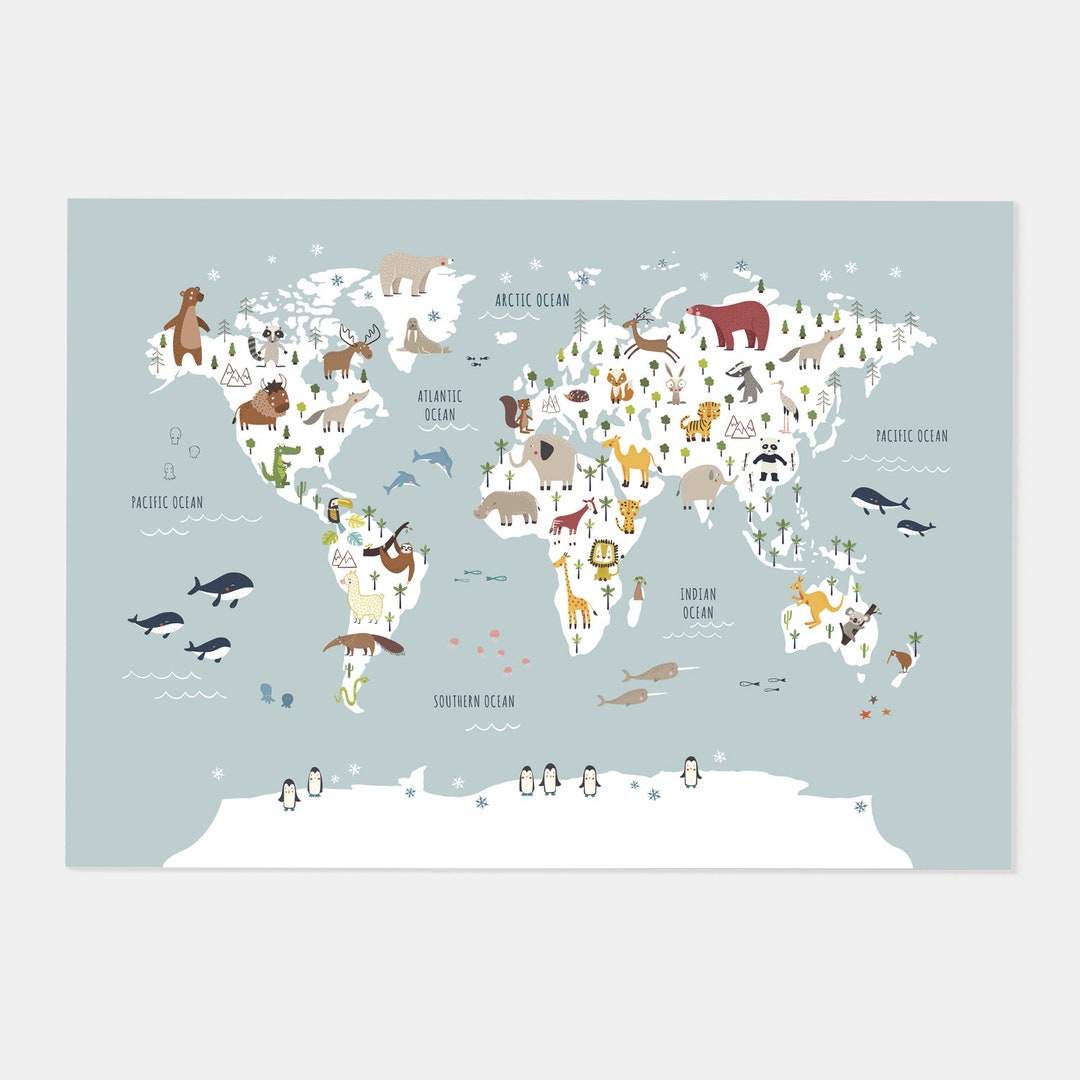 Printable Animal World Map, World Map Poster, Children Map Printable ...