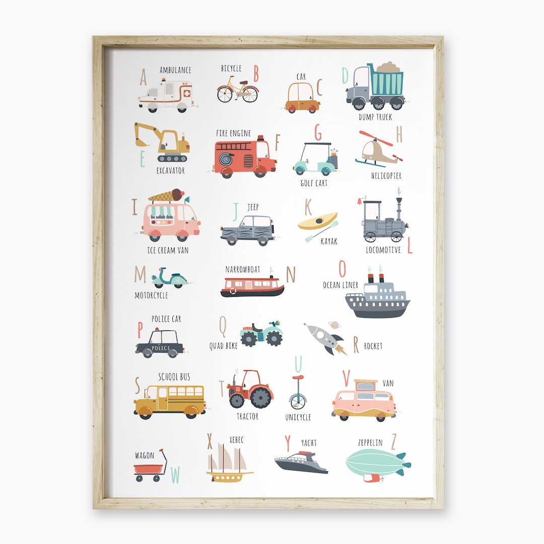 Vehicles Alphabet Poster Printable, Transport Print, Transportation ...