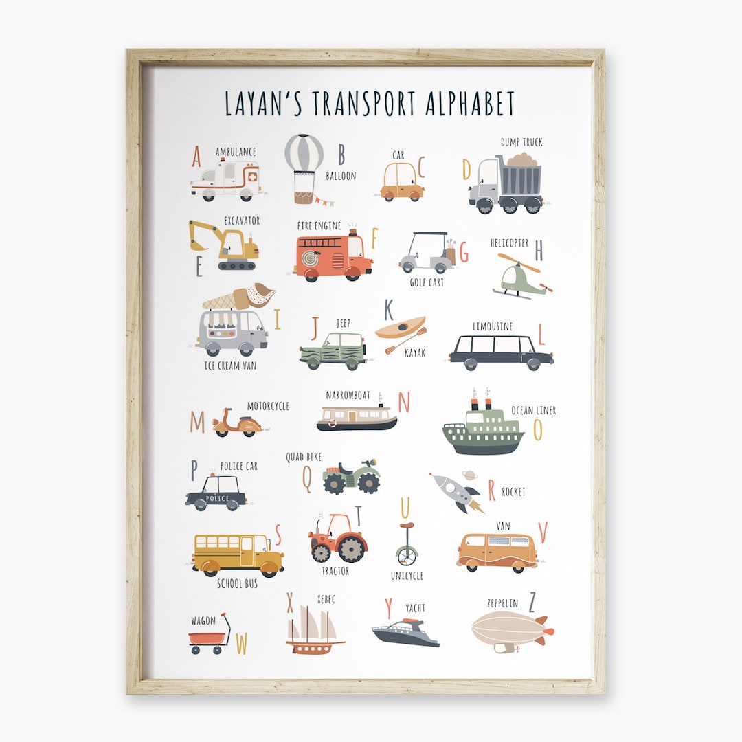 Personalized Poster Transportation Alphabet, Transport Wall Art ...