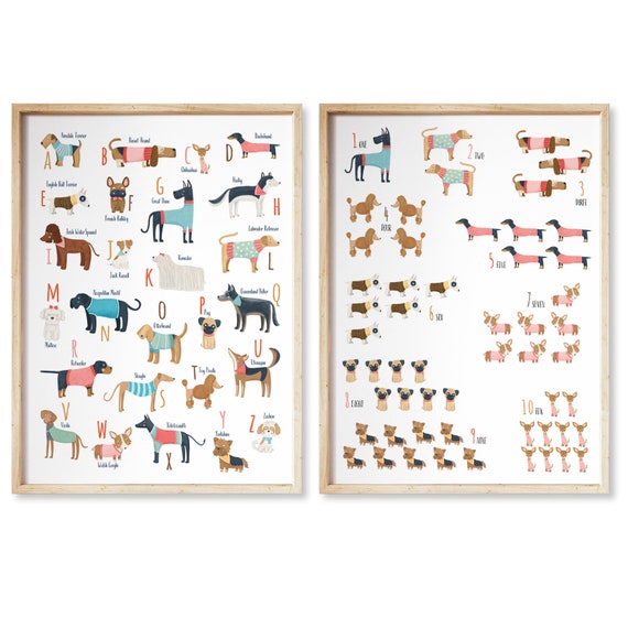 Dogs Alphabet and Numbers Set for Dog Lovers Dog Alphabet | Etsy