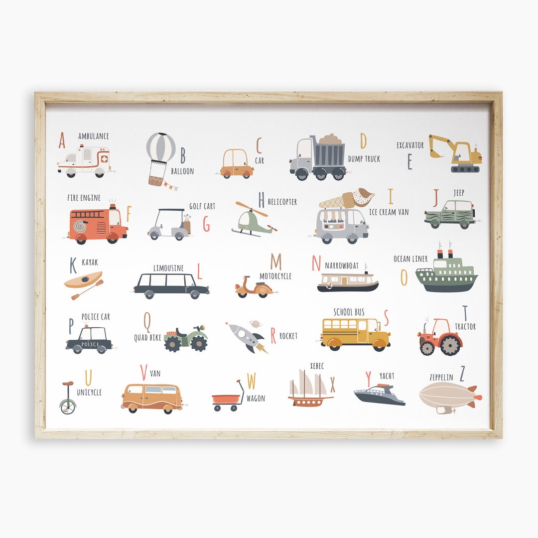 Horizontal Transportation Alphabet Poster Printable, Vehicles Printable ...