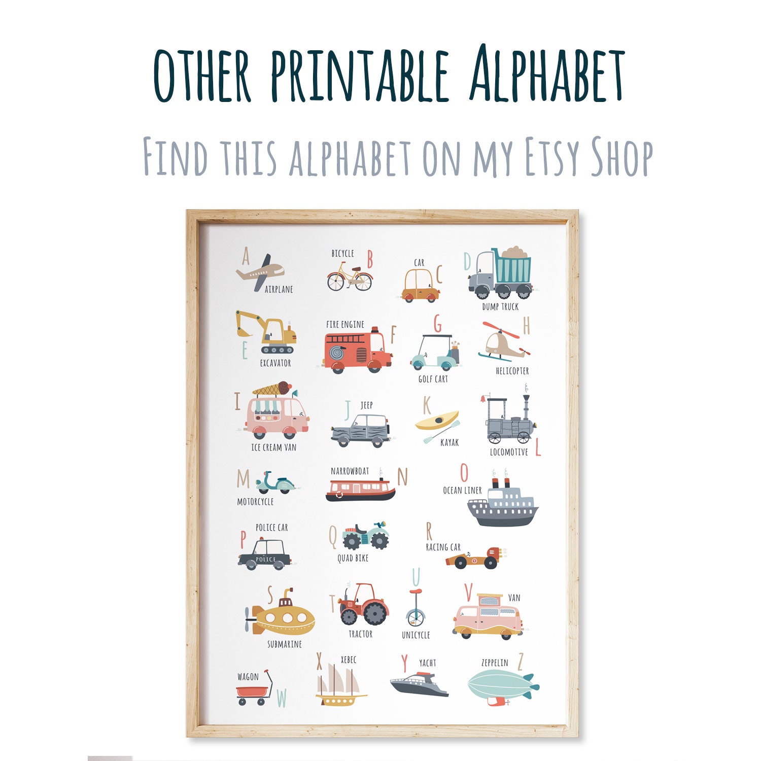Transportation Alphabet Poster, Vehicle Nursery Art (digital Download ...