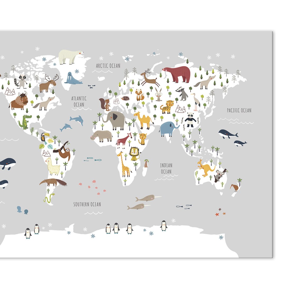 Wildlife World Map Printable Map Art World kids room decor | Etsy