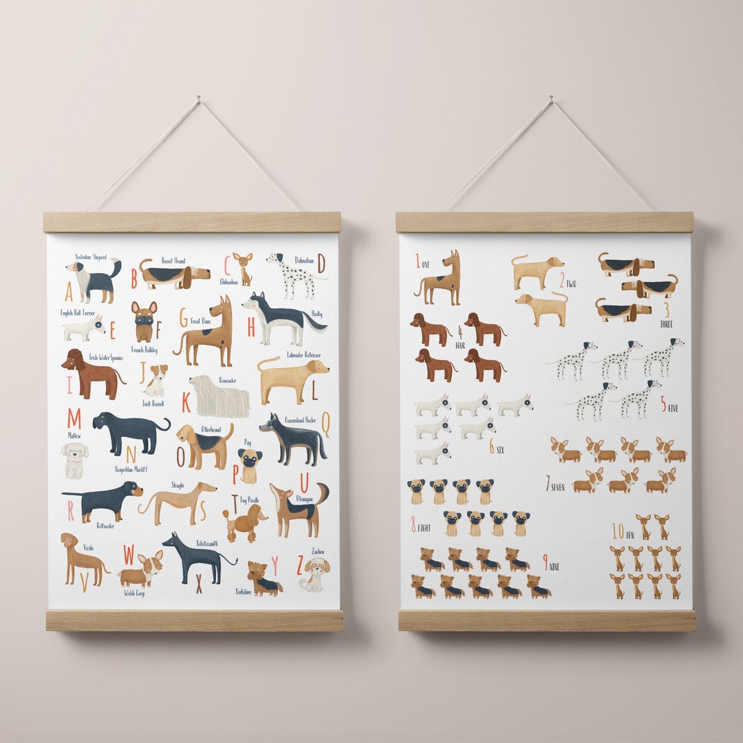 Dog Alphabet Printable Poster, Dogs Alphabet and Numbers Set for a Dog ...