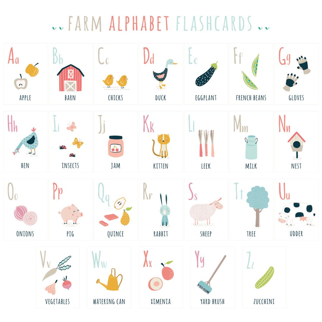 Farm Alphabet Cards, Educational Alphabet Flash Cards, Preschool ...