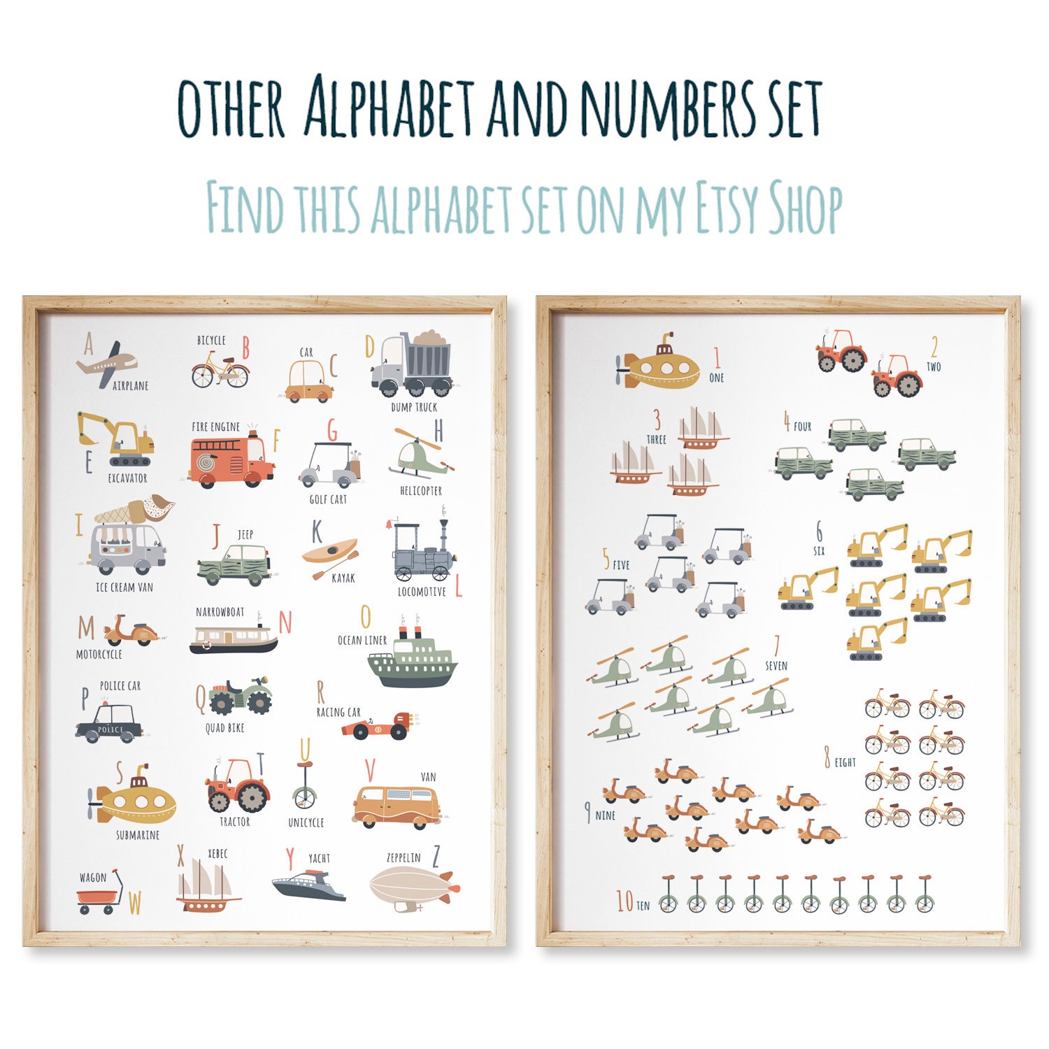 Transportation Alphabet and Numbers Set, Transport Alphabet Print Set ...