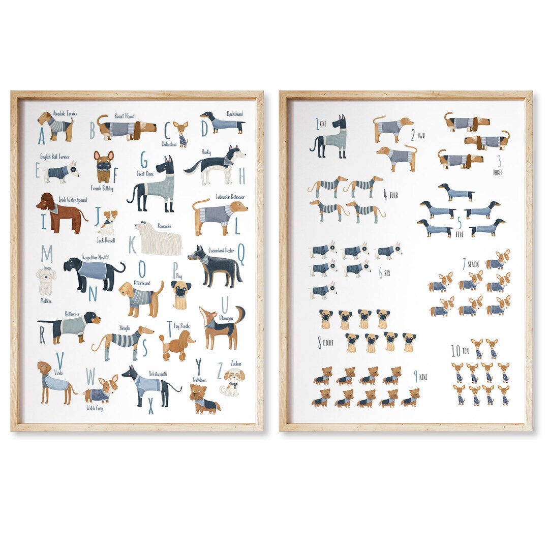 Blue Dogs Alphabet and Numbers Set for Dog Lovers, Dog Alphabet Poster ...