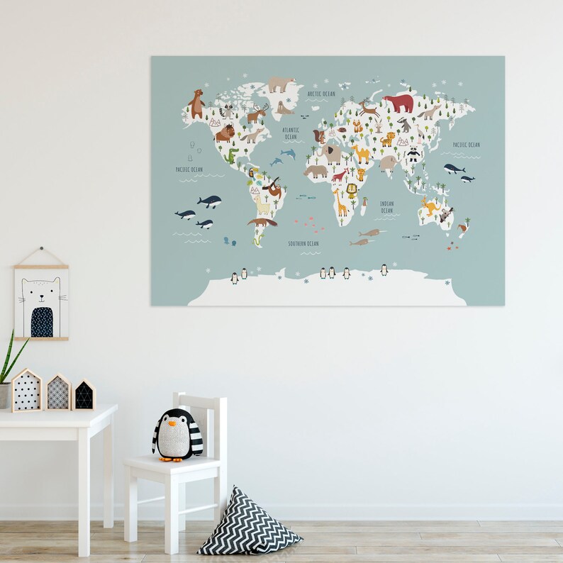 Printable Animal World Map World Map Poster Children Map | Etsy