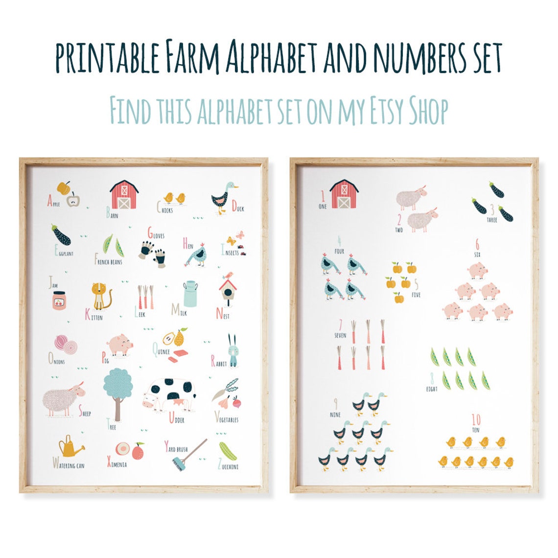 Farm Numbers Flash Cards Animals Numbers Wall Cards English - Etsy
