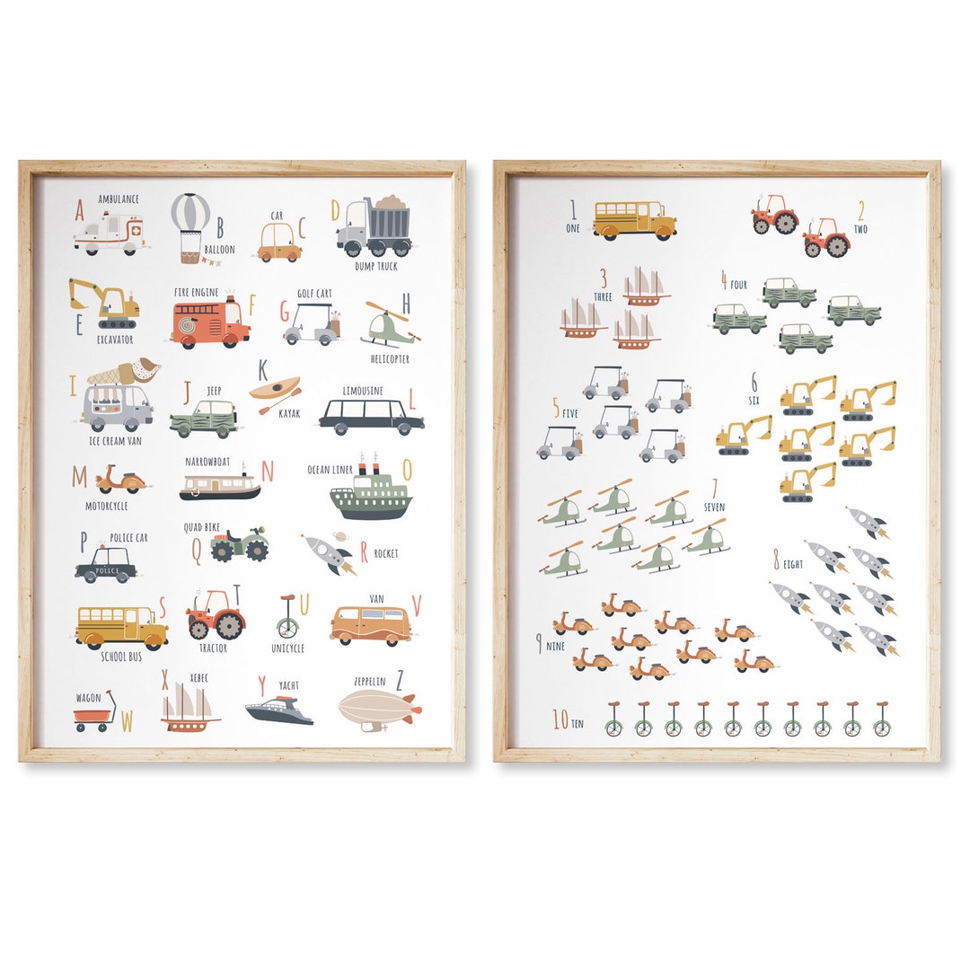 Transportation Alphabet and Numbers Set, Transport Alphabet Print Set ...
