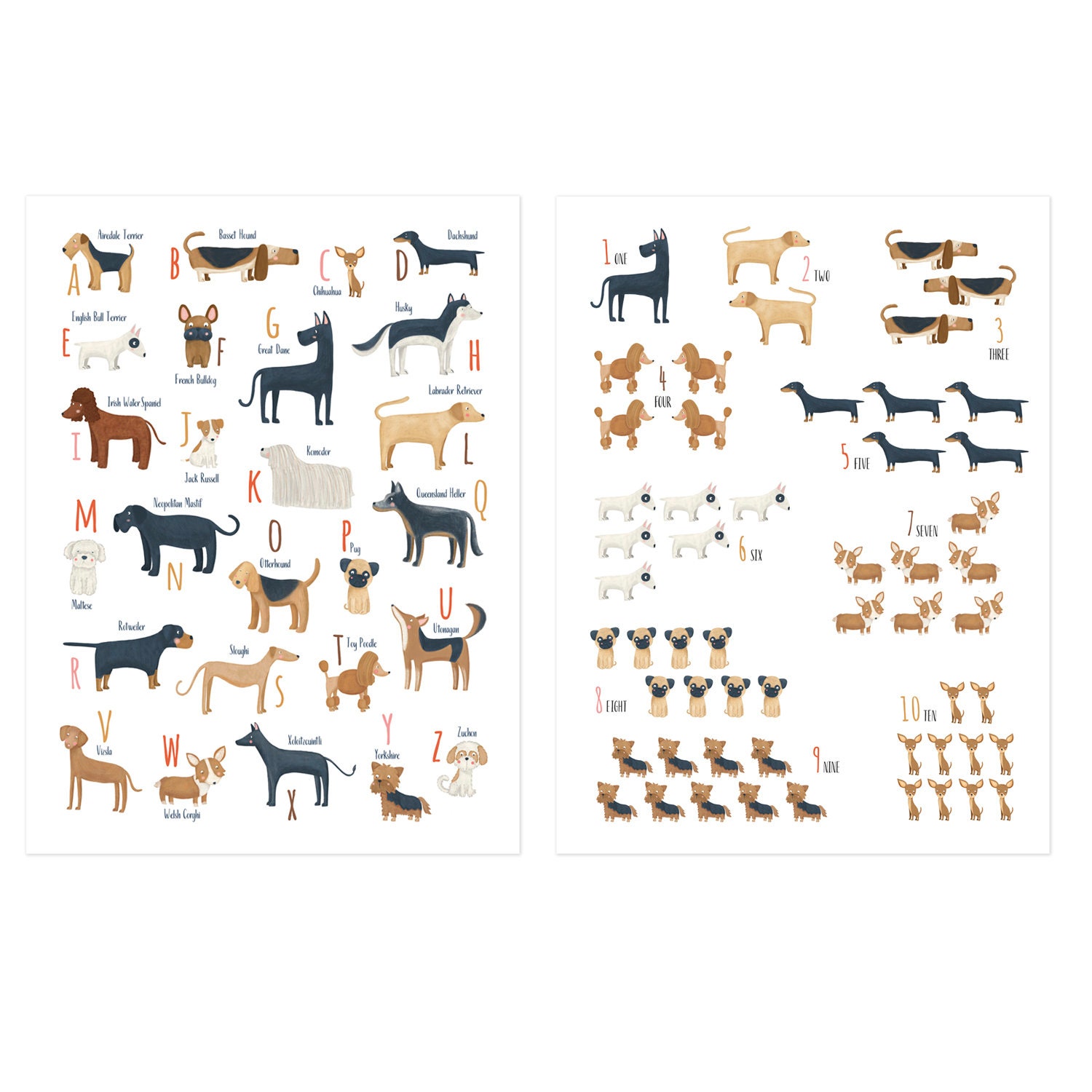 Printable Set ABC and Numbers Dogs Breeds Dogs Alphabet for a - Etsy Canada
