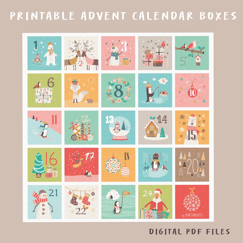 Printable Christmas Advent Calendar Boxes, DIY Holiday Decor (PDF Files ...