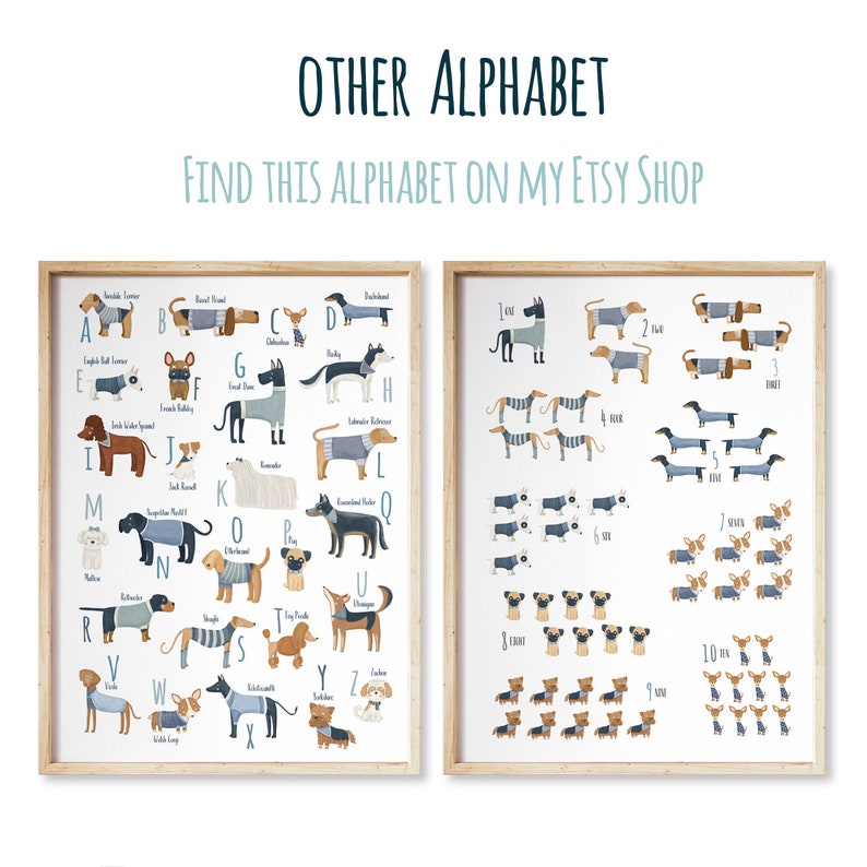 Dog Breed Alphabet Poster, ABC and Numbers Wall Art (digital Download ...