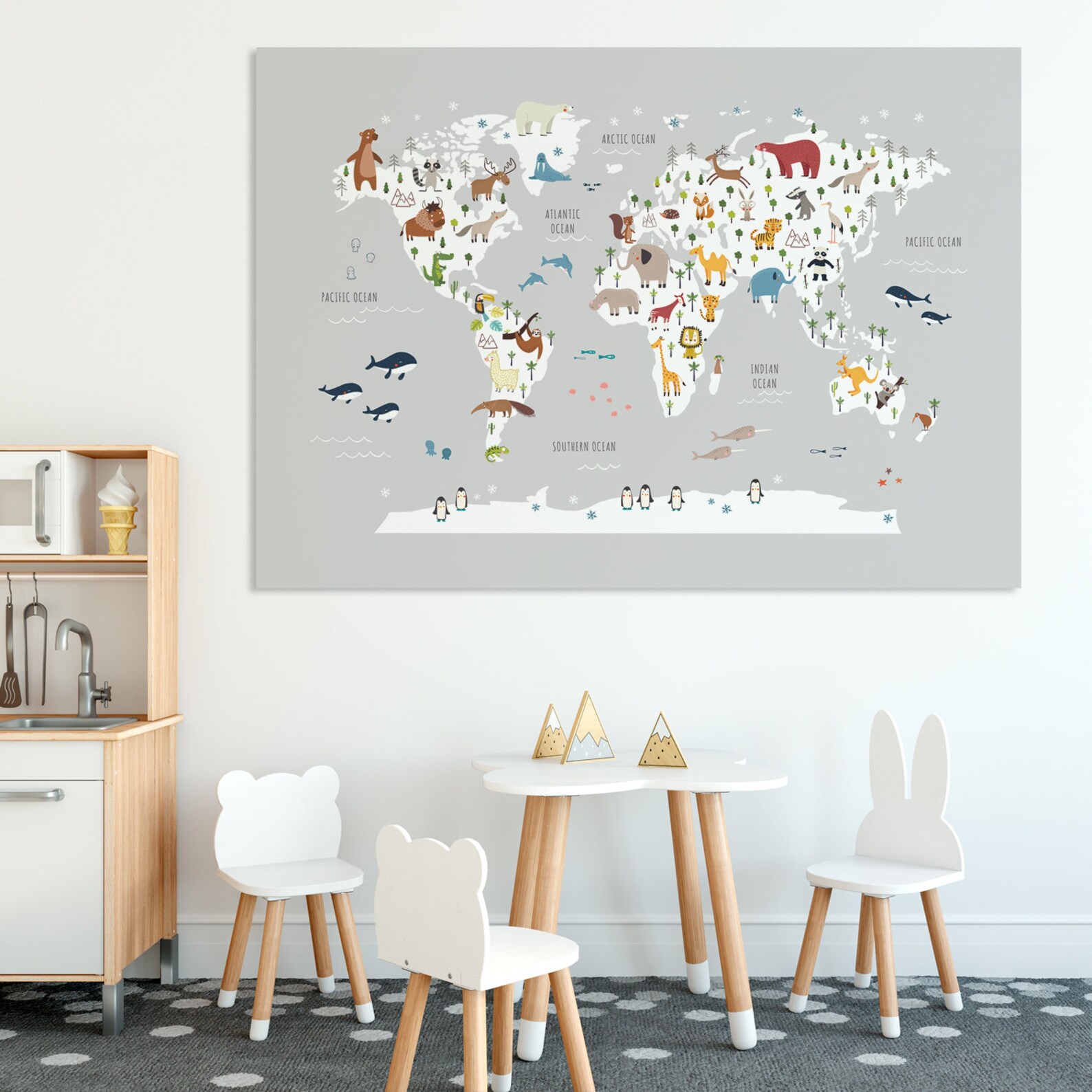 Grey Animal World Map for Kids Wildlife World Map Print Map - Etsy