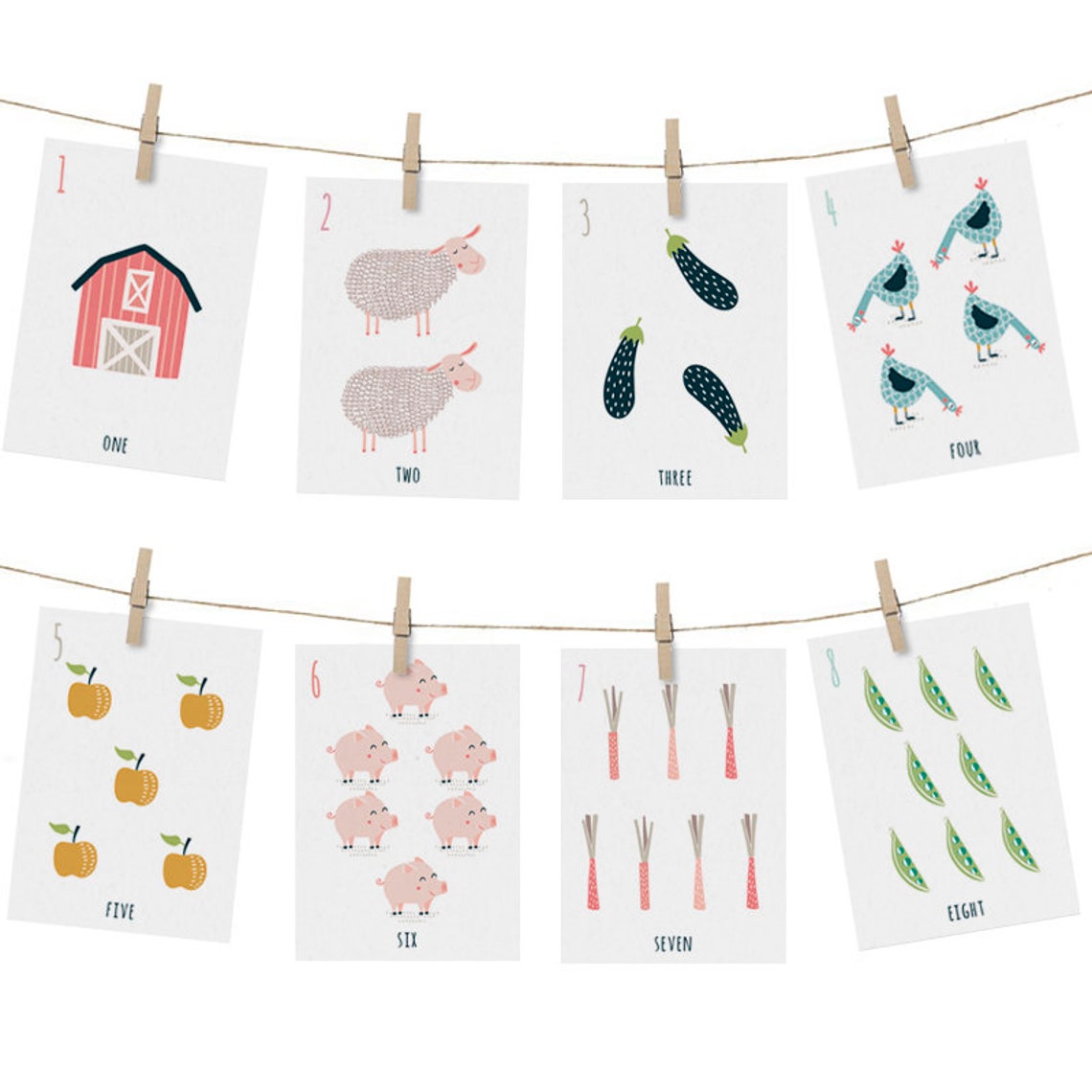 Farm Numbers Flash Cards Animals Numbers Wall Cards English - Etsy