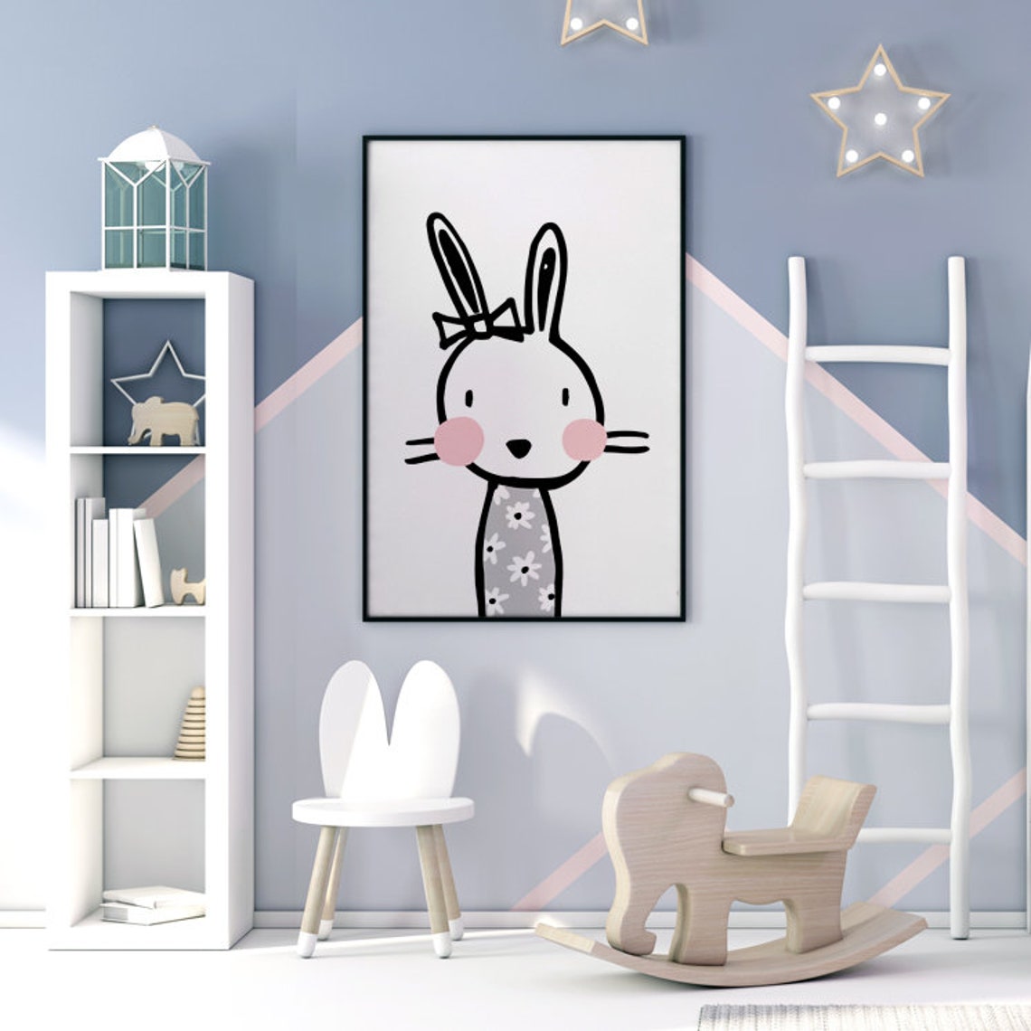 Rabbit Nursery Art Scandinavian Wall Art Nordic Poster | Etsy