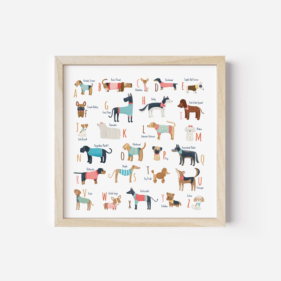 Square Dog Breeds Alphabet Print Download, Dog Printable Alphabet, Dog ...